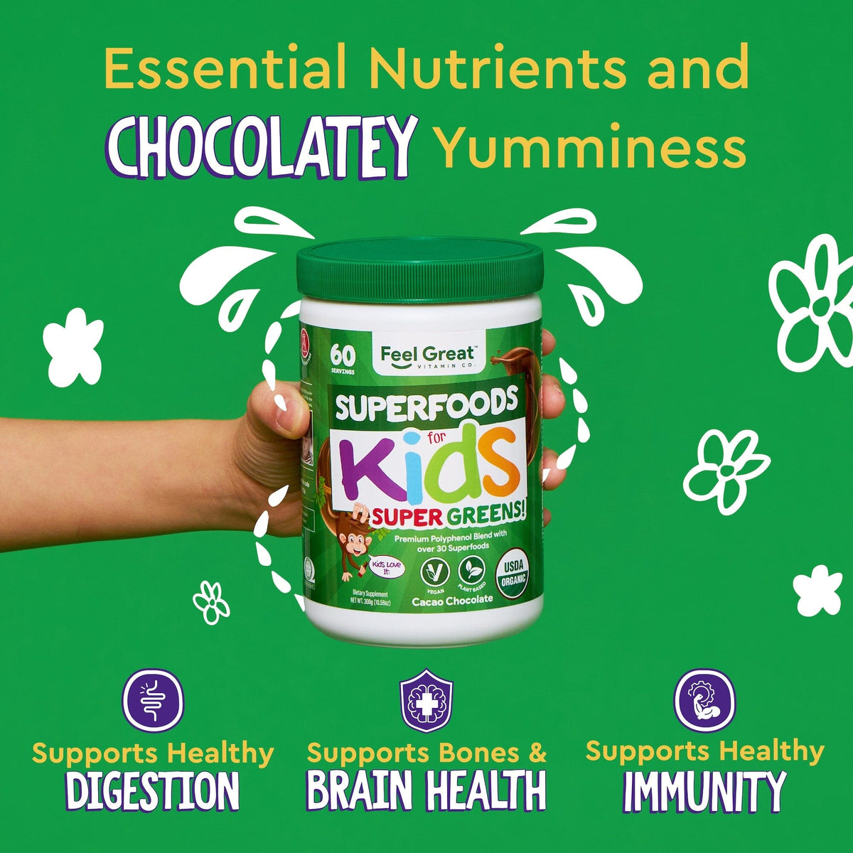 USDA Organic Kids Superfood Chocolate Greens – The Feel Great Vitamin ...